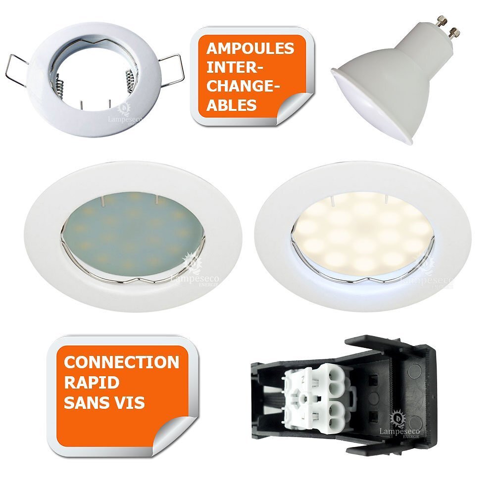 Lot De 12 Spot Led Complete Ronde Fixe Eq 50w Blanc Chaud Bricomarché