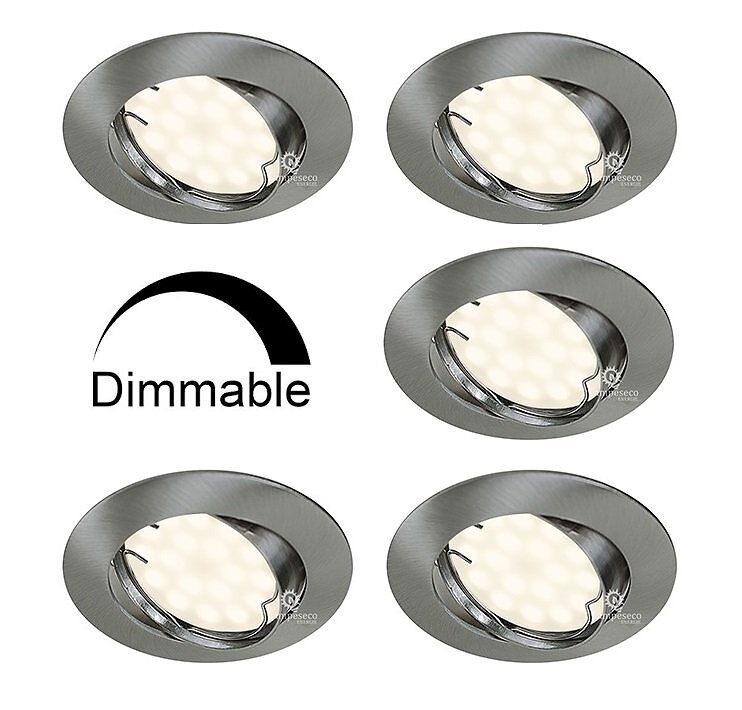 Lot De 5 Spots Encastrable Led Alu Brossé Gu10 Dimmable Blanc Chaud