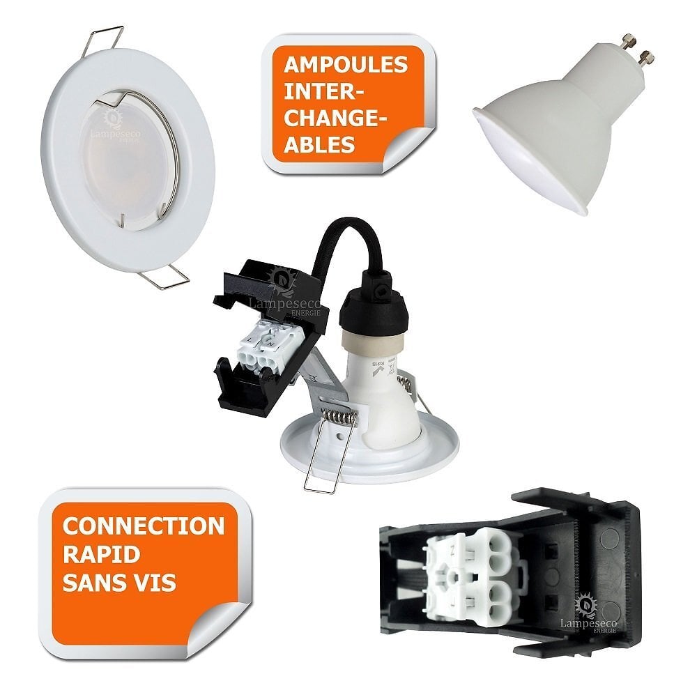 Lot De 25 Spot Led Encastrable Complete Ronde Fixe Eq 50w Lumiere