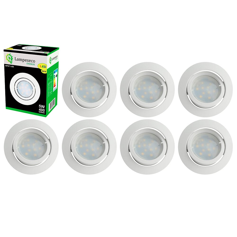 Lot De 8 Spot Led Encastrable Complete Blanc Orientable Lumière Blanc