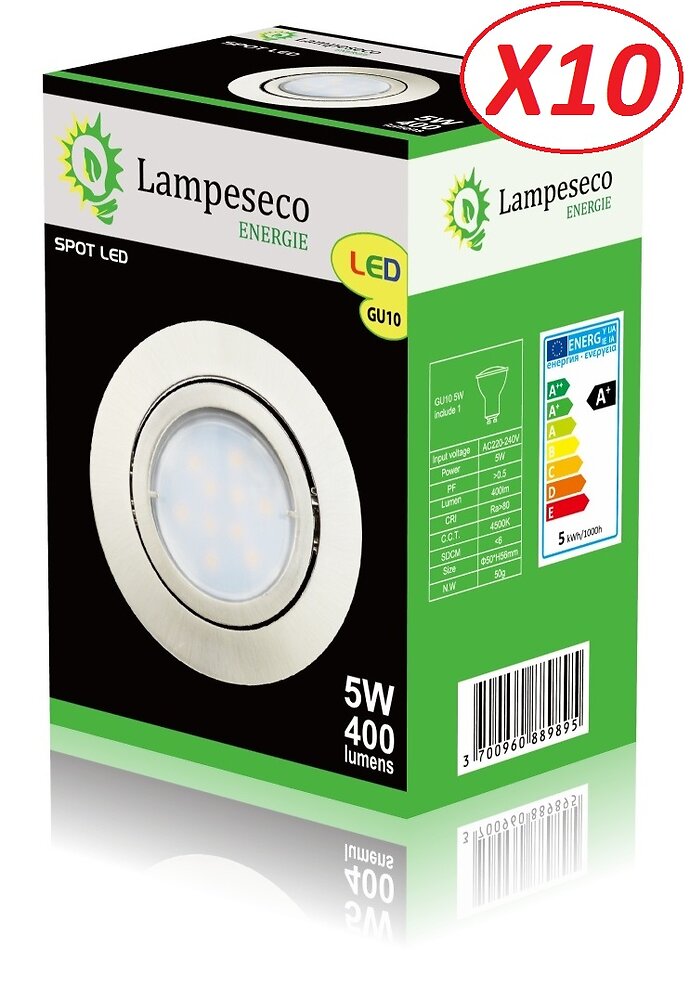 Lot De 10 Spot Led Encastrable Complete Satin Orientable Lumière Blanc