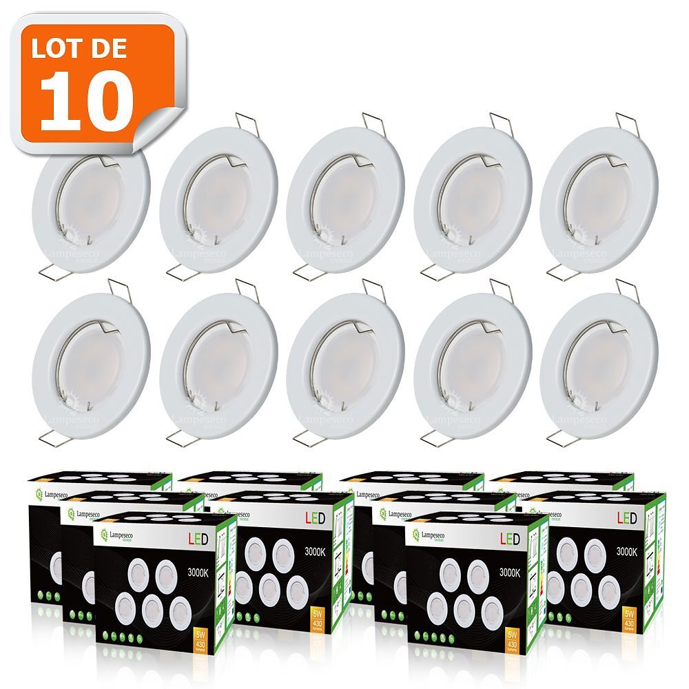Lot De 10 Spot Led Complete Ronde Fixe Eq 50w Blanc Chaud Bricomarché