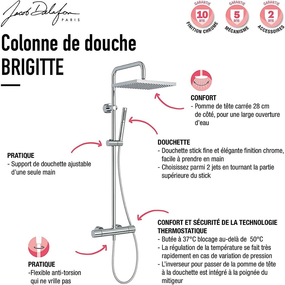 Jacob Delafon - Colonne de douche Brigitte chrome | Bricomarché