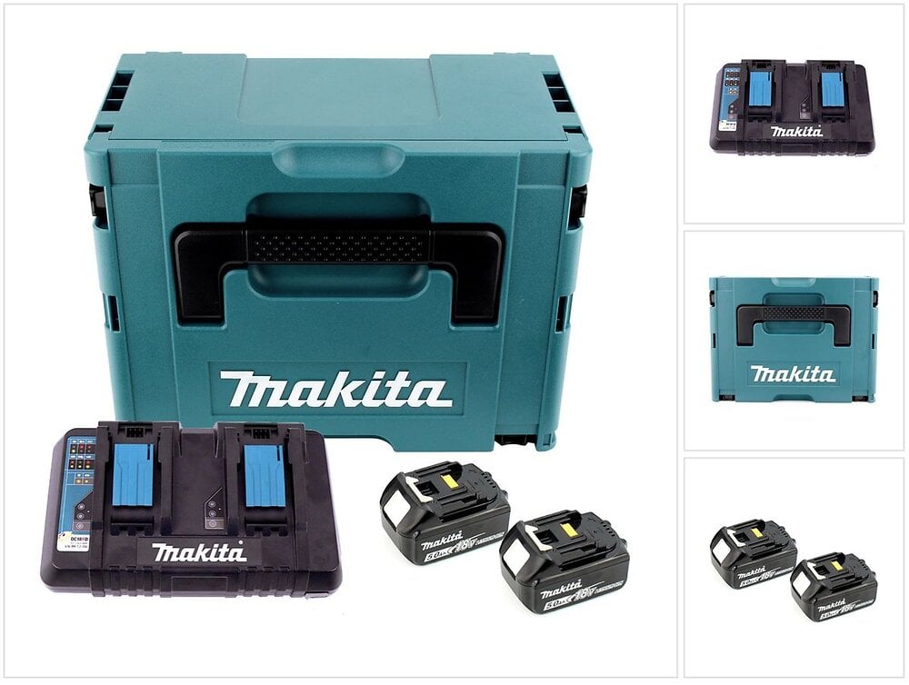 Pack Énergie MAKITA 197629-2 18V Li-Ion (2 batteries 5,0 Ah + 1 chargeur double) avec coffret ...