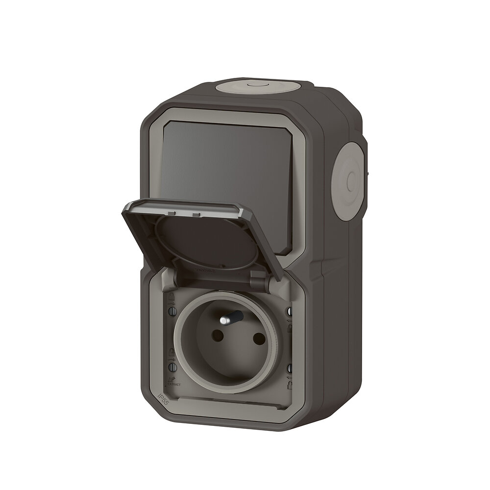 Plexo prise 2p+t std franco-belge + va-et-vient vertical anthracite | Bricomarché