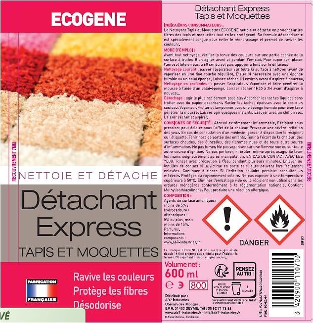 Aerosol nettoyant tapis moquette 600 ml ecogene | Bricomarché