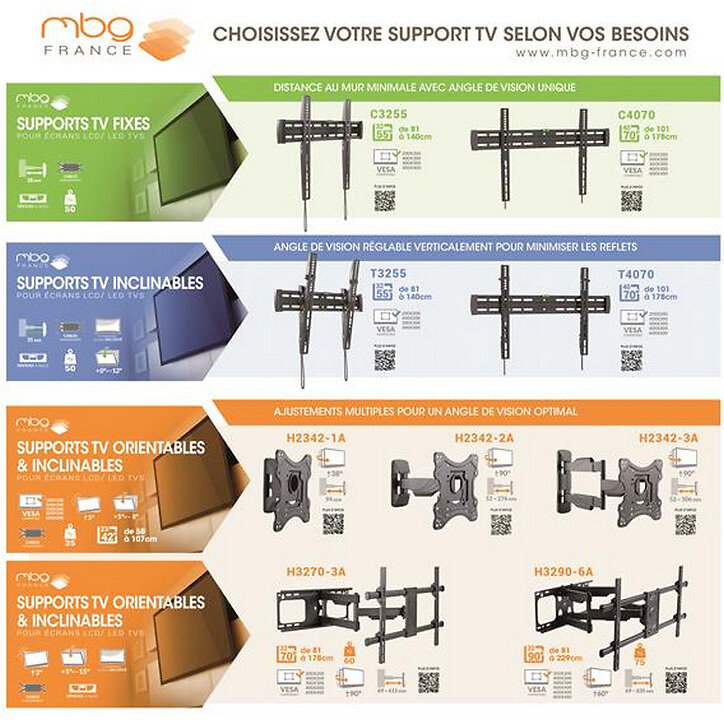support mural inclinable/orientable pour écran de 32 à 90 - h3290-6a | Bricomarché