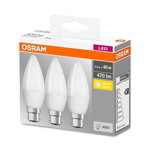 Ampoules LED OSRAM flamme dépolie Lot de 3 5W B22 chaud | Bricorama