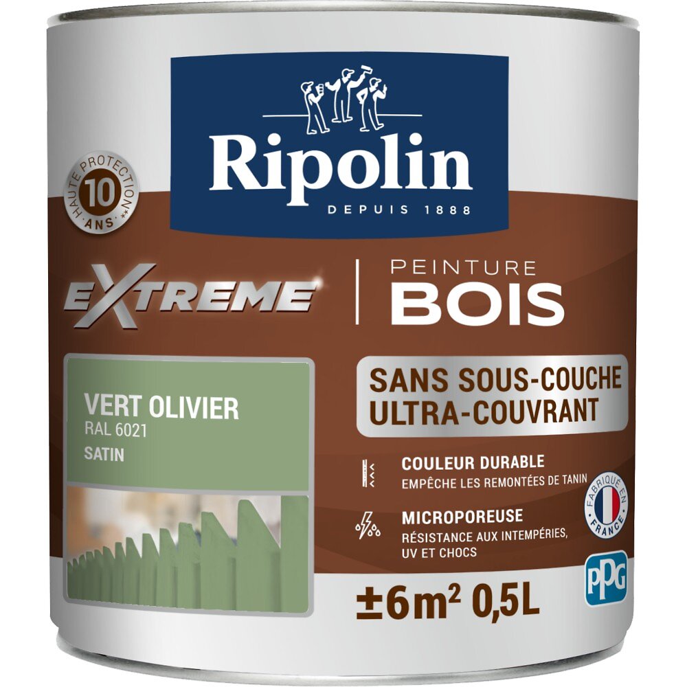 Peinture RIPOLIN Extrême Bois Microporeuse Satin 0,5L Vert Olivier | Bricorama