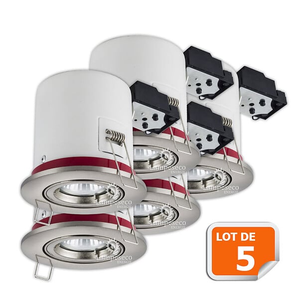Lot De 5 Spot Bbc Rt2012 Orientable Inox 100mm Avec Ampoule Led 5w