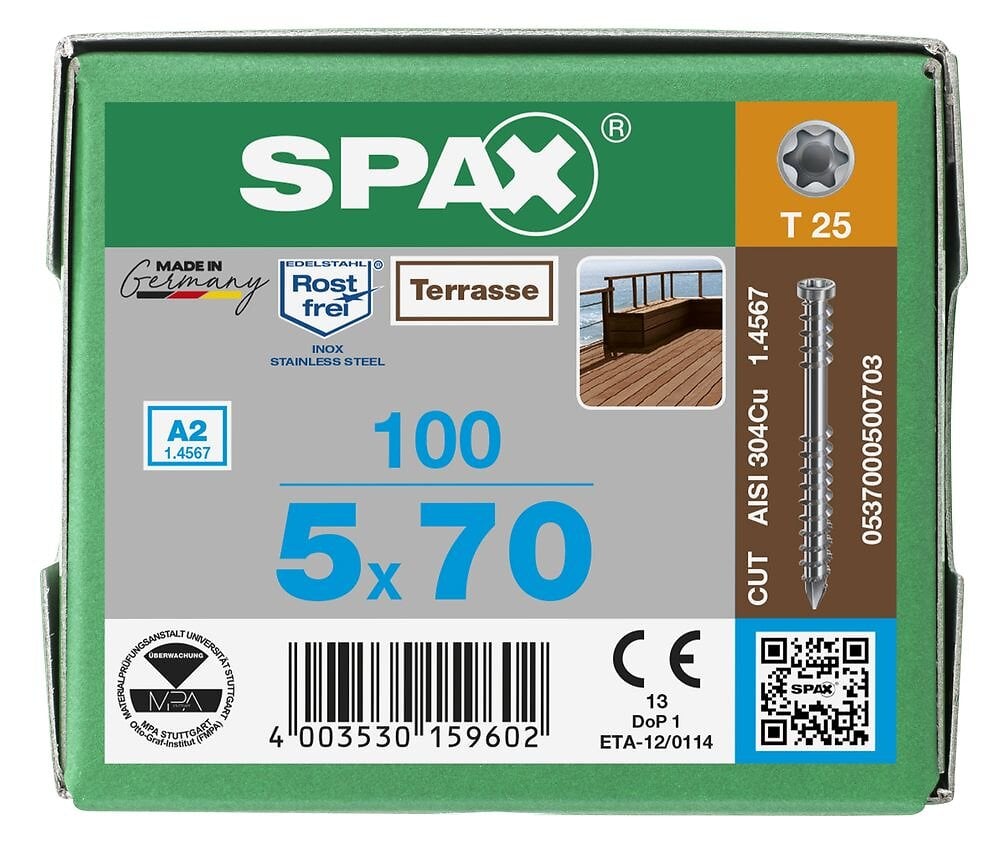 100 Vis Torx Autoforeuse 5x70 Spax-deck Inox A2 - Terrasse Bois Éxotique | Bricorama