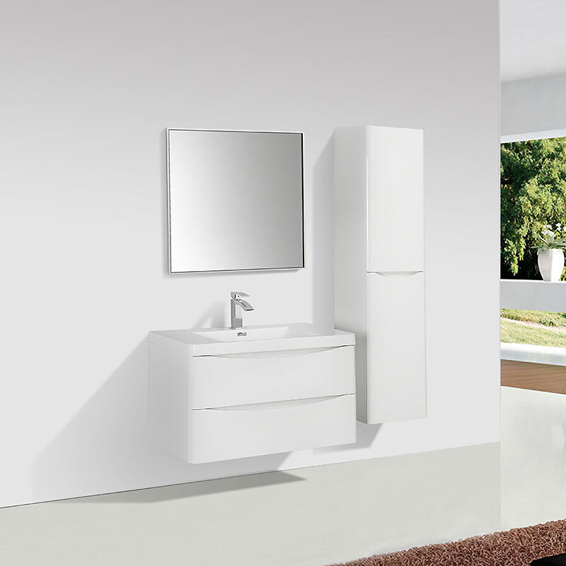 Meuble salle de bain design simple vasque PIACENZA largeur 90 cm blanc ...