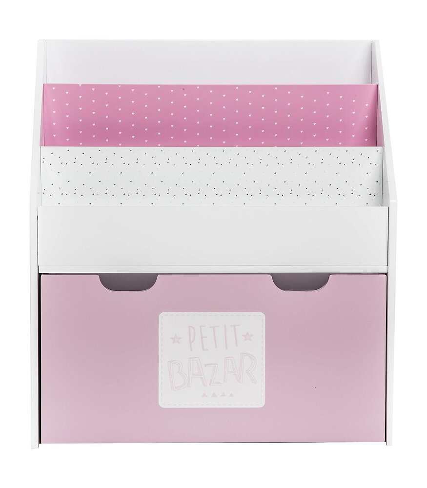 Bibliothèque Enfant blanche & rose avec bac de rangement sur roulette ...