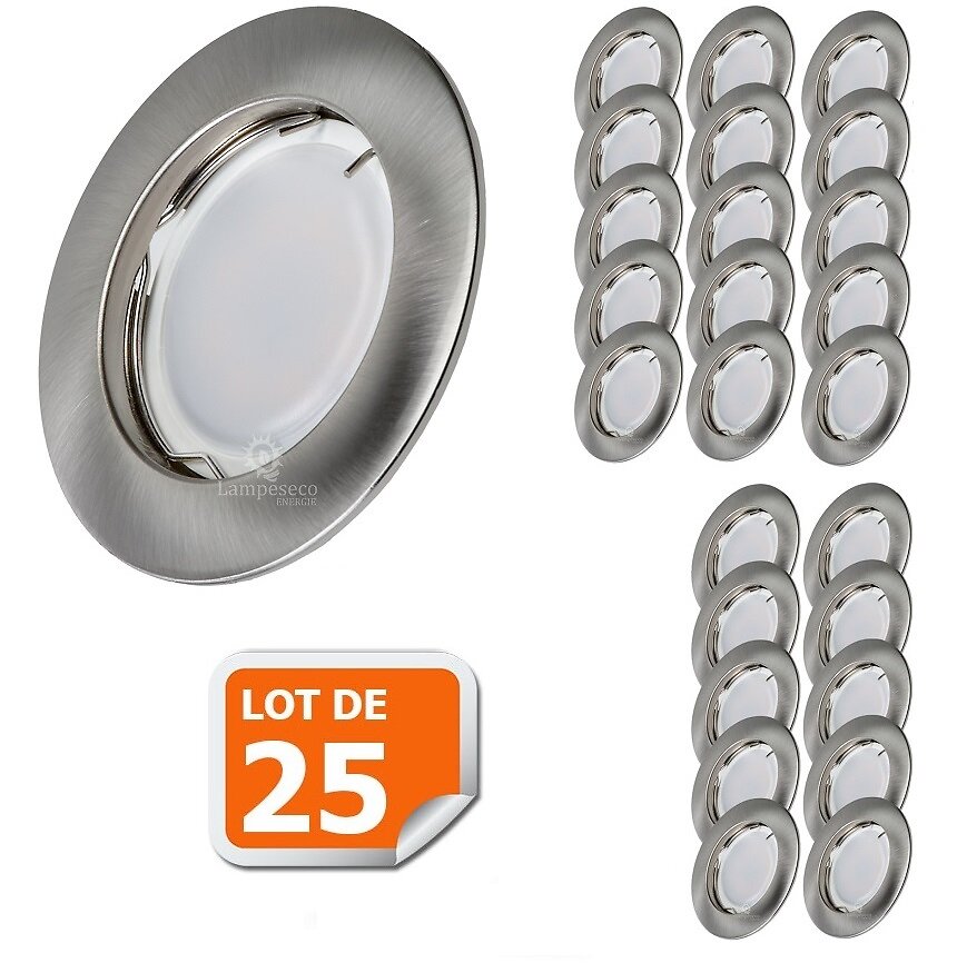 Lot de 25 Spot Led Encastrable Complete Alu Brossé Lumière Blanc Chaud 5W eq.50W ref.763 ...