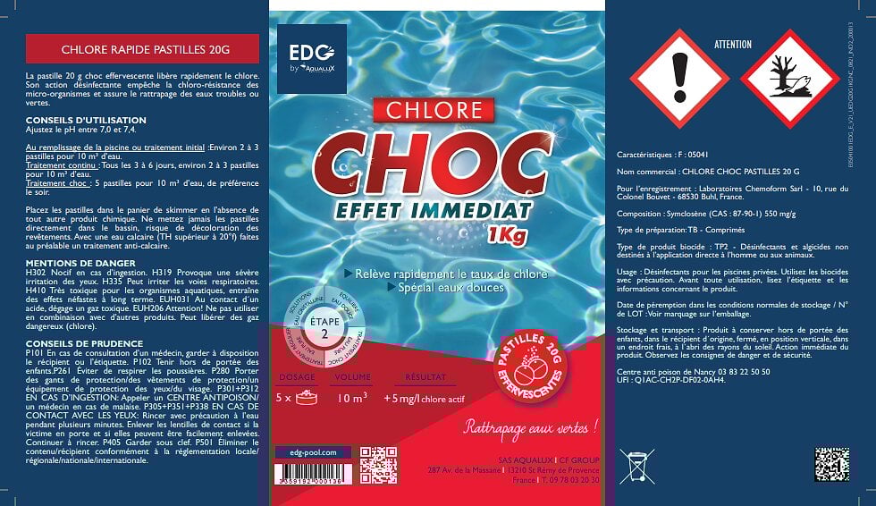 Chlore choc - pastilles 20g edg by aqualux boite de 1 kg | Bricomarché