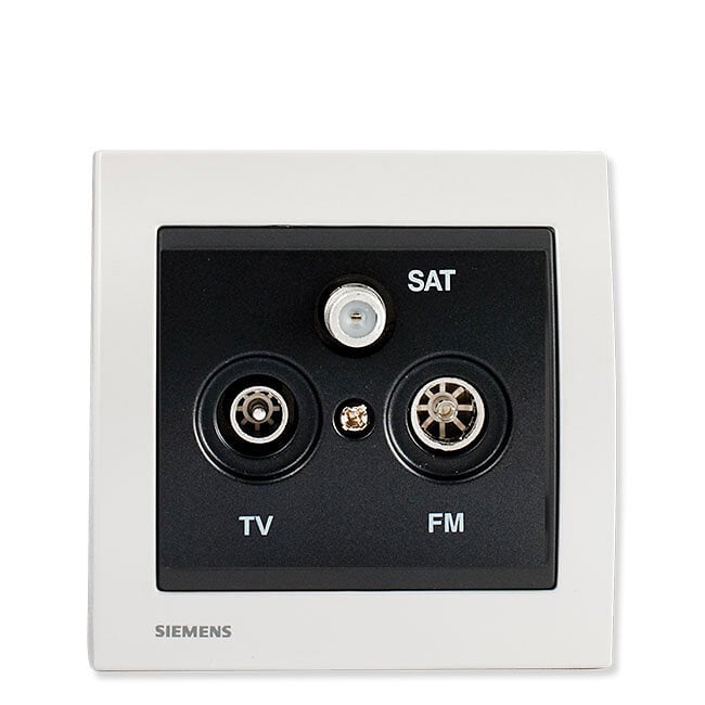 SIEMENS- Prise TV/FM/SAT Anthracite Delta Iris + Plaque Métal Blanc ...