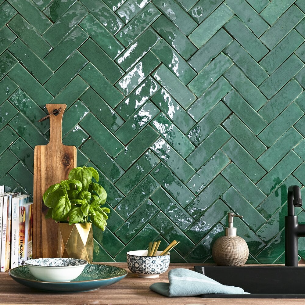 Véritable Zellige Marocain - Vert Menthe 5x15 Cm (au M²) | Bricorama