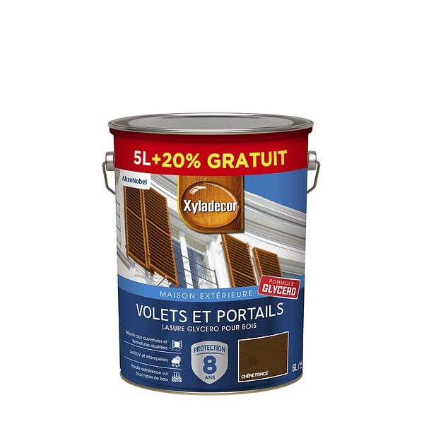 Lasure glycéro bois - Chêne foncé - Satin - Volets et portails - 6L XYLADECOR | Bricomarché