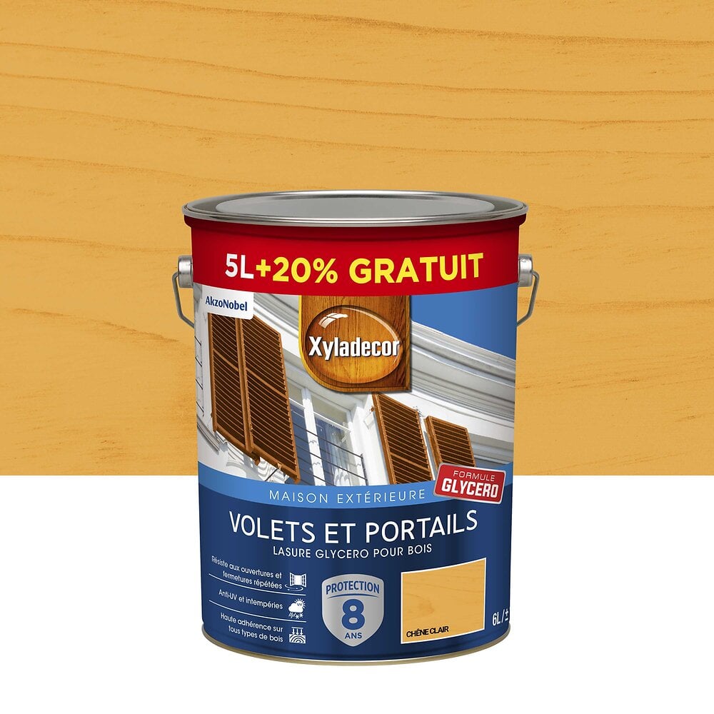 Lasure glycéro bois - Chêne clair - Satin - Volets et portails - 6L | Bricomarché
