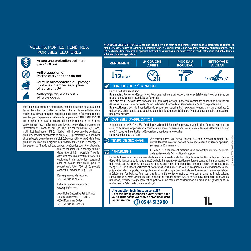 Lasure Bois Exterieur Xyladecor Volets Et Portails Satin Teck 1L | Bricomarché