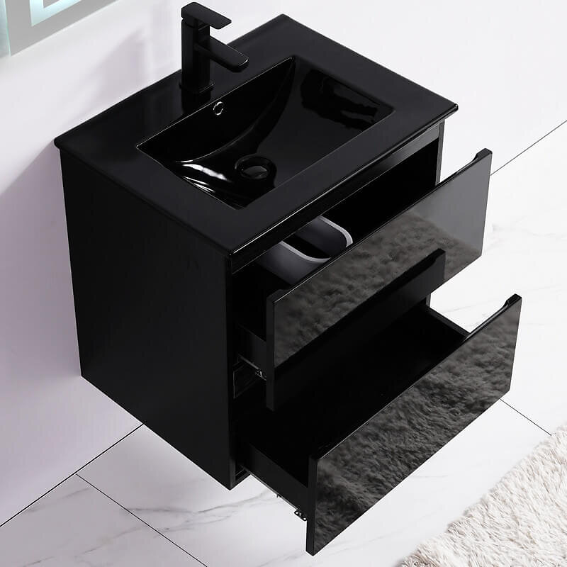 Meuble de salle de bain 2 Tiroirs - Noir - Vasque - 60x46 cm - Dark ...