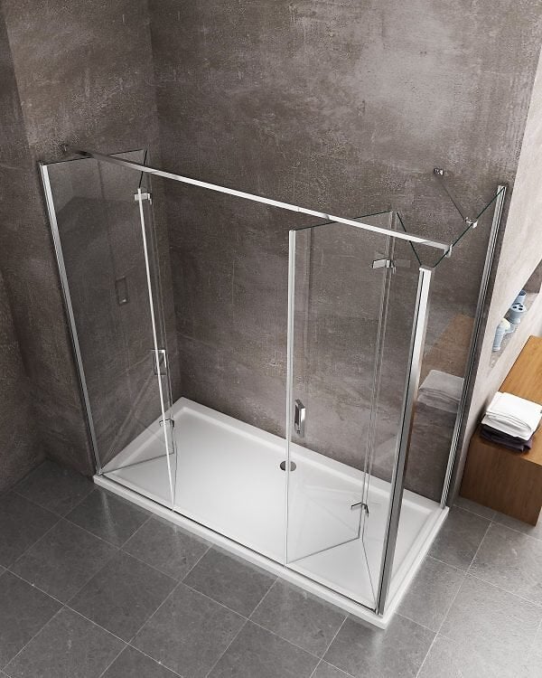 Douche Angulaire Avec Ouverture Vers L'intérieur Pliante Et Paroi Fixe Latérale Réversible - 87 ...