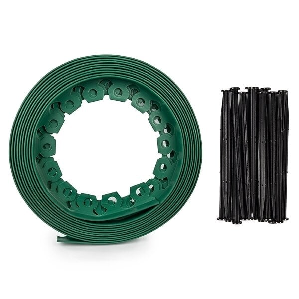 Bordure de jardin flexible verte - 5 cm x 10 mètres avec 20 piquets d'ancrage | Bricomarché
