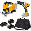 Pack 2 outils sans fil 20V Scie sauteuse Perceuse 2 batteries lithium ...