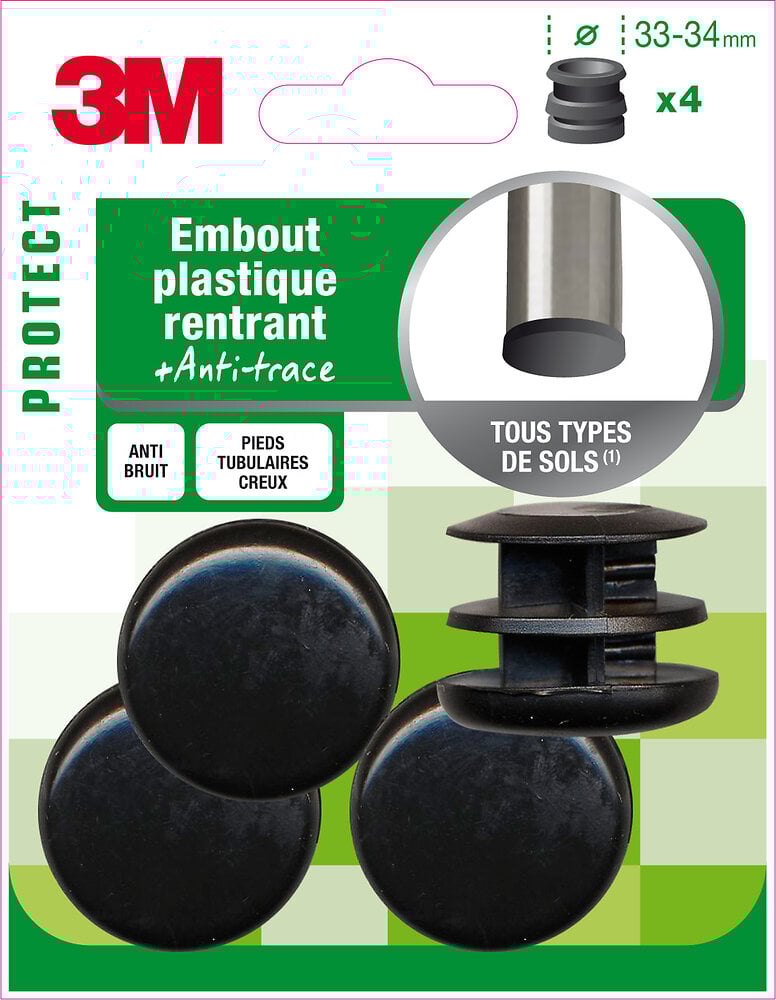 Embout plastique rentrant rond noir diam 33-34mm x4 | Bricorama