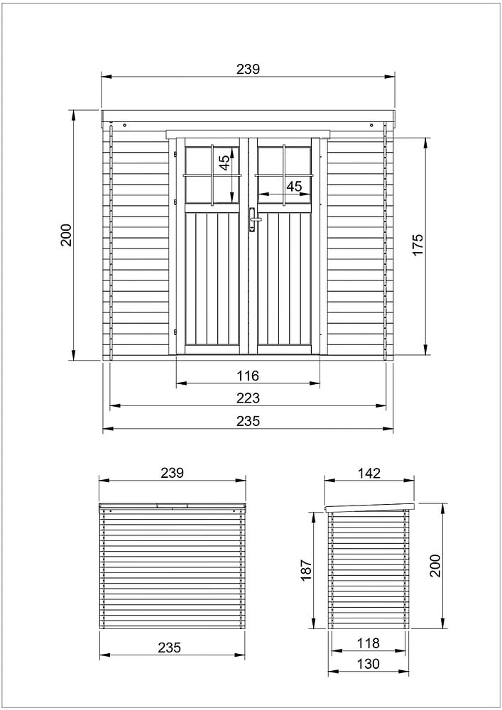 TIMBELA M310F+M310G Abri de jardin en bois - H200 x l239 x L142 cm / 2. ...