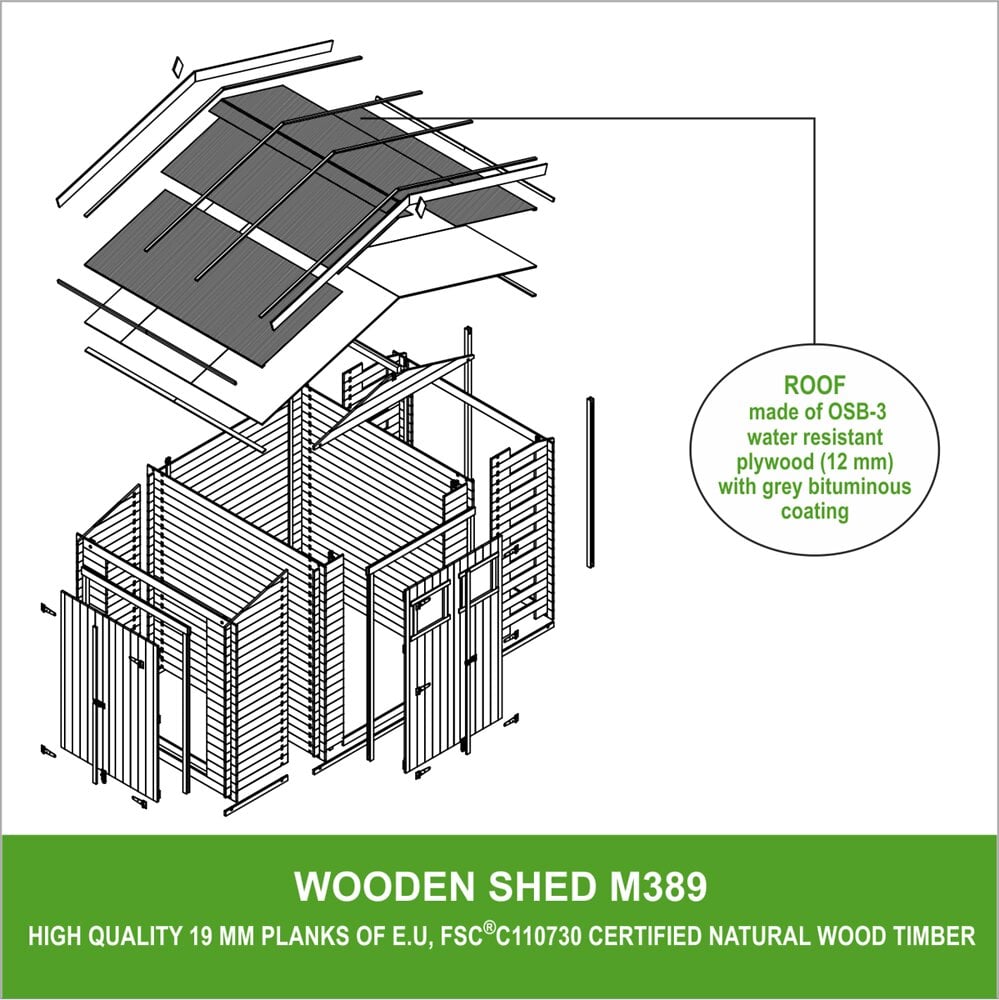 TIMBELA M389 Abri de jardin en bois et range bûches I206xL328xH218 cm / 5,41 m2 | Bricomarché