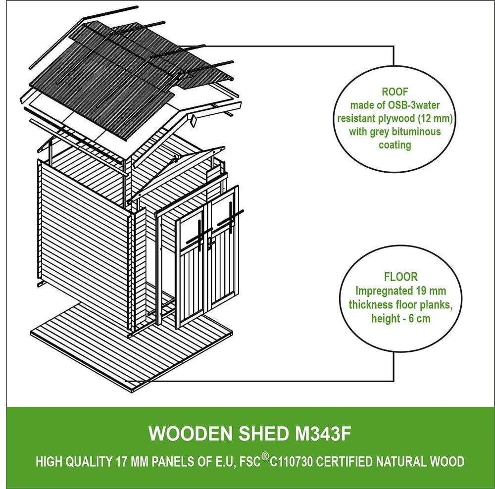 TIMBELA M343F+M343G Abri de jardin en bois AVEC SOL TRAITÉ ...