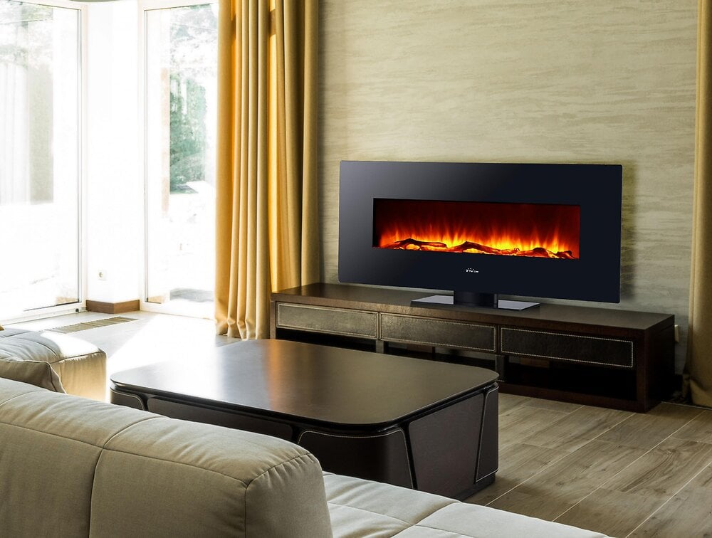 Cheminée électrique panoramique en verre trempé noir | Bricomarché