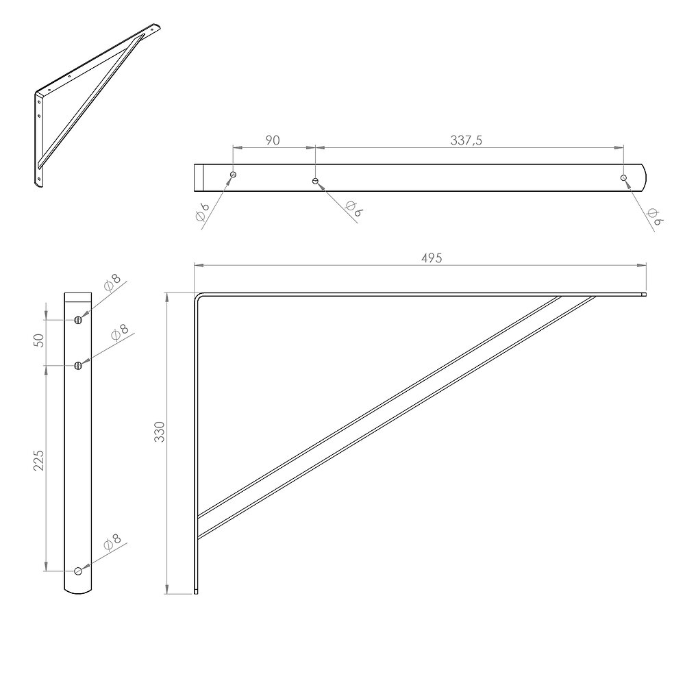 Console équerre renforcée CIME acier gris 495x330mm | Bricorama
