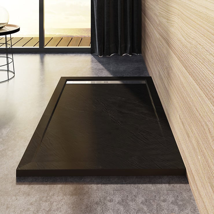 Receveur de douche 120x90cm Extra-plat bac à douche noir, avec grille ...