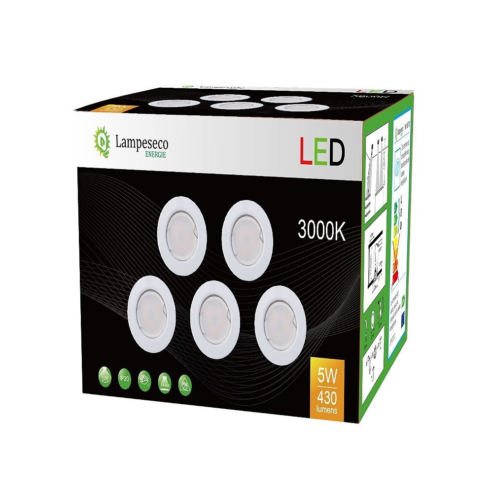 Lot De 30 Spot Led Complete Ronde Fixe Eq 50w Blanc Chaud Bricorama