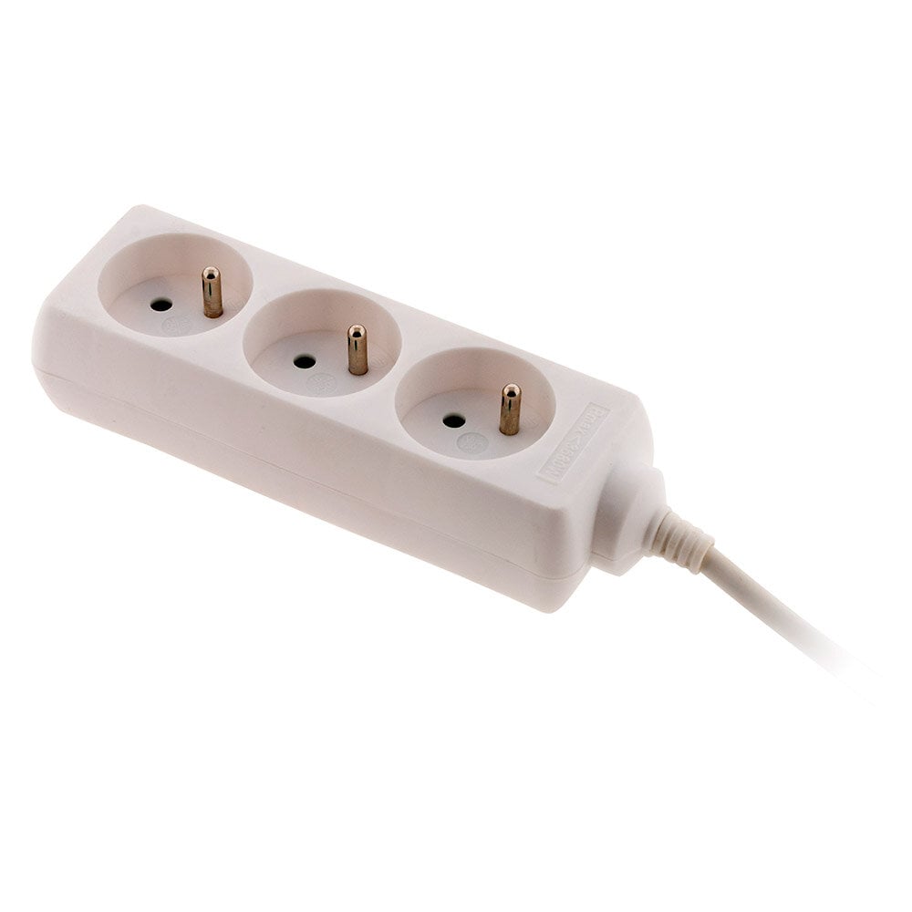 Bloc 3 prises avec fiche extra plate blanc 1m - Zenitech | Bricomarché