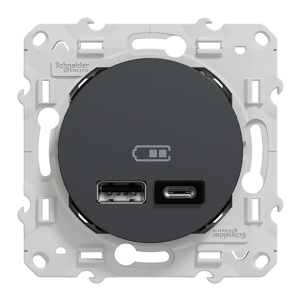 Odace - prise USB double - type A+C - anthracite - 12W - 2,4A SCHNEIDER ...