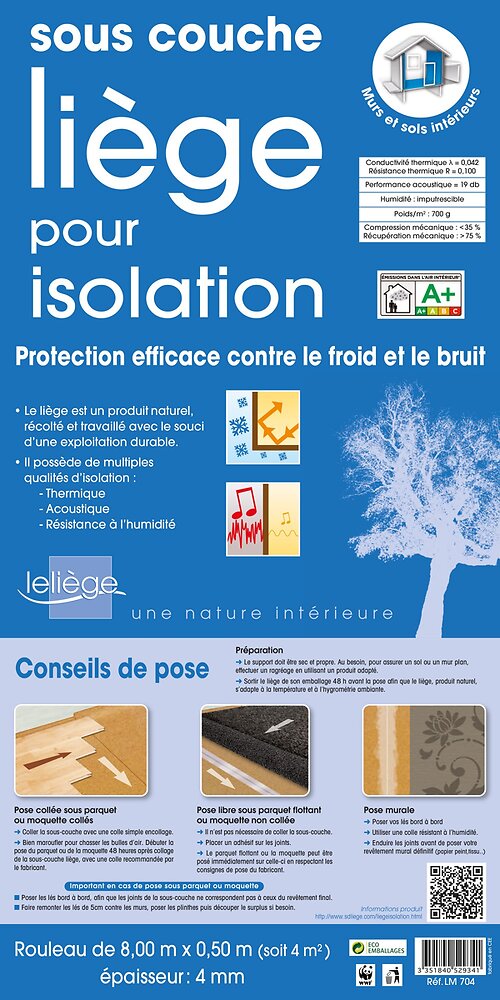Rouleau isolant liège mur SDL l.0.5 x L.8 m x Ep.4 mm | Bricorama