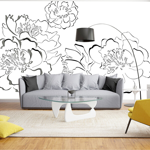 Papier peint intissé 270x250 cm, motifs fleuris graphiques et à la ...
