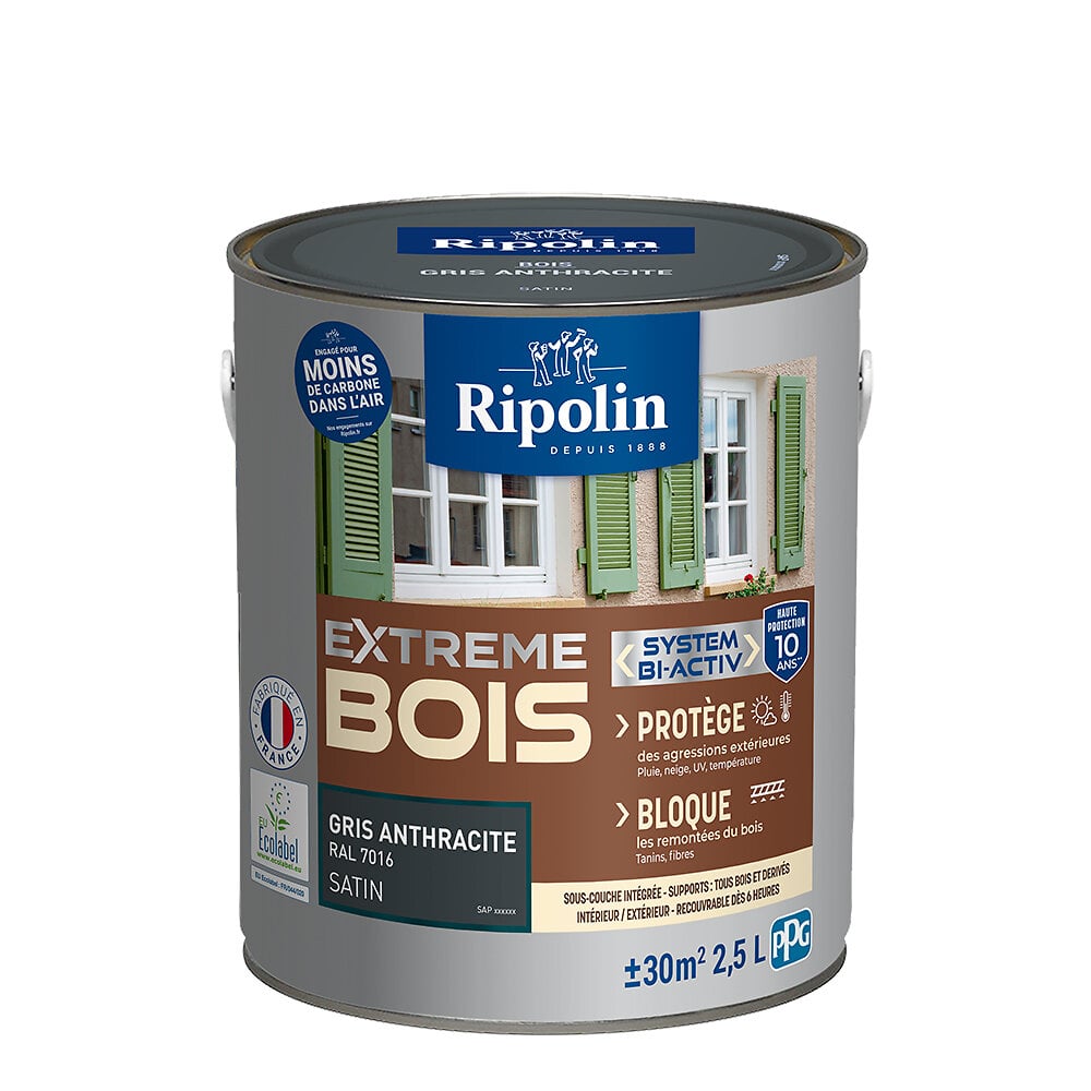 Peinture RIPOLIN Extrême Bois Microporeuse Satin 2,5L Gris Anthracite ...