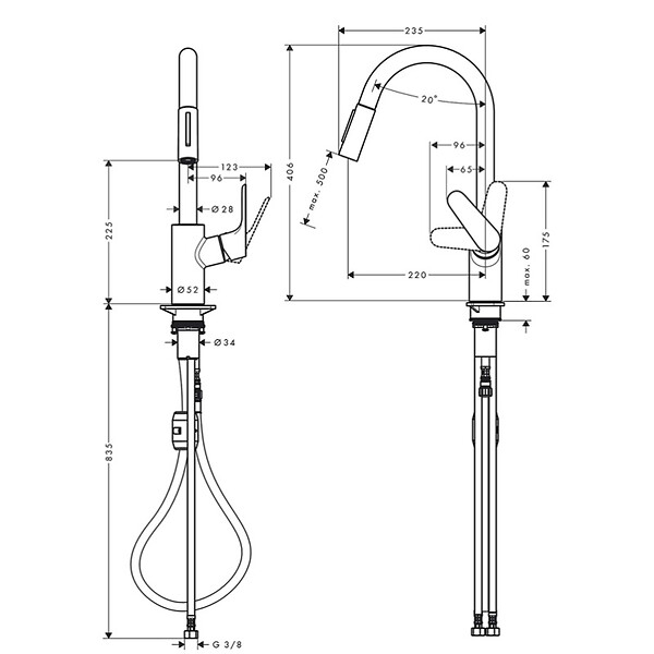 Hansgrohe Focus M41 Mitigeur de cuisine 240 noir mat, avec douchette ...