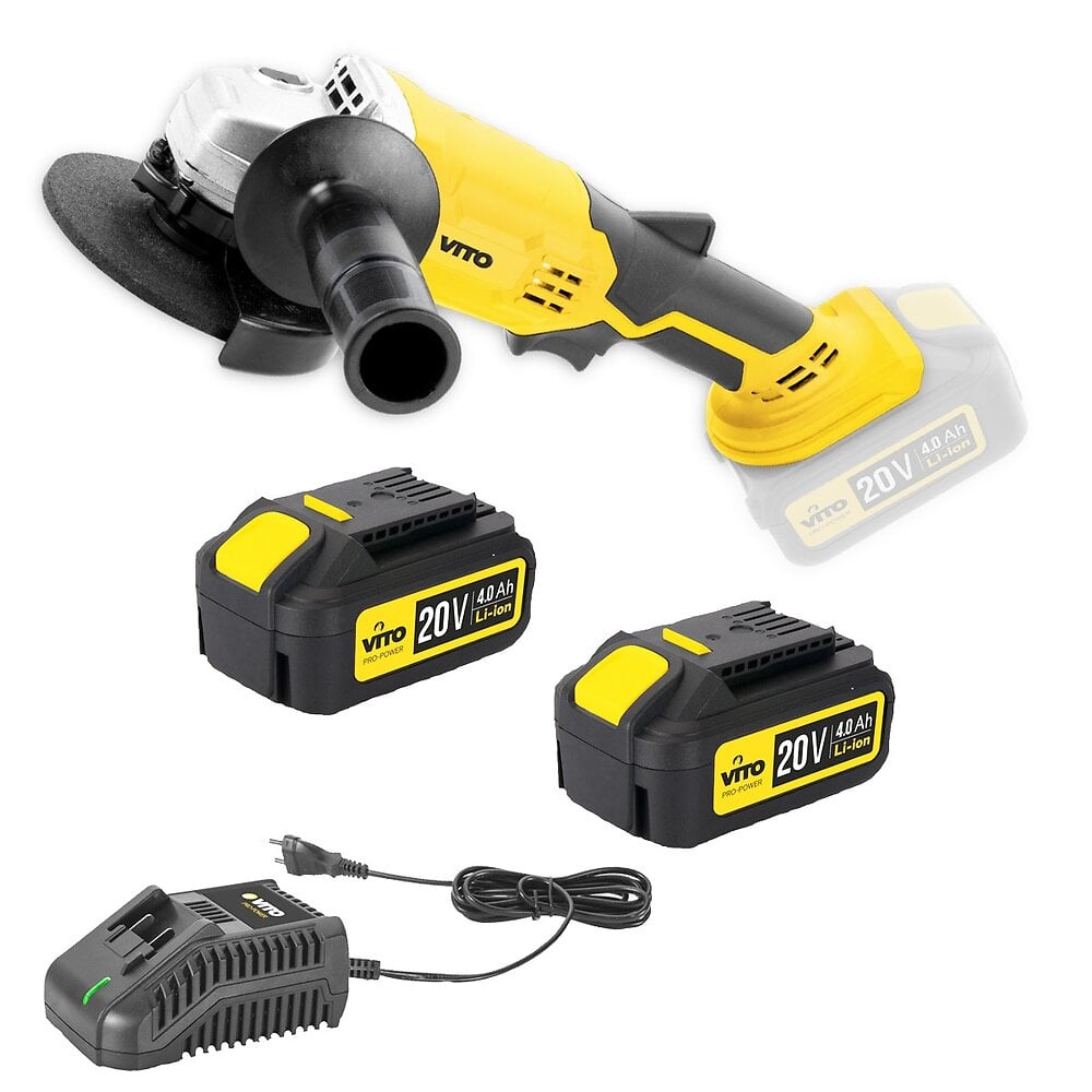 Meuleuse d'angle sans fil 20V VITOPOWER + 2 batteries 4.0 Ah + chargeur ...
