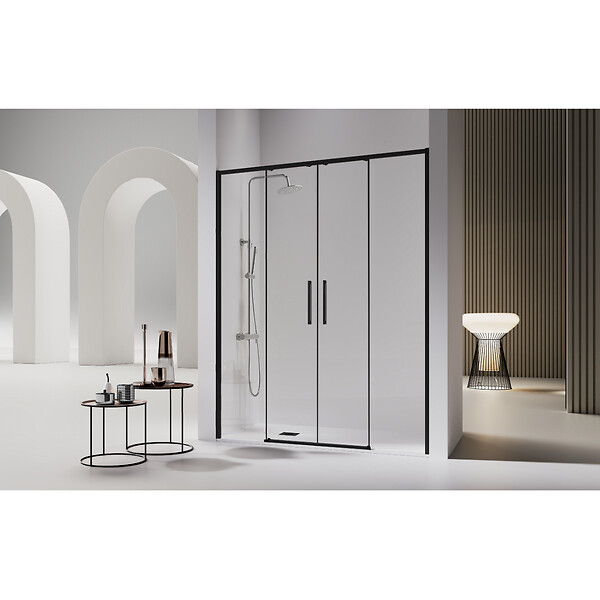 Paroi de douche 2 verres fixes + 2 portes coulissantes DELTA noir mat ...
