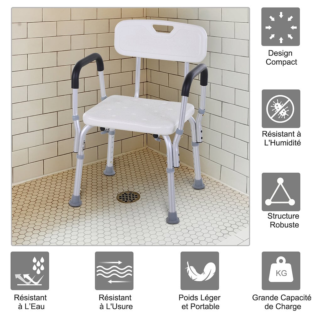 Chaise de douche siège de douche ergonomique hauteur réglable pieds antidérapants charge max ...