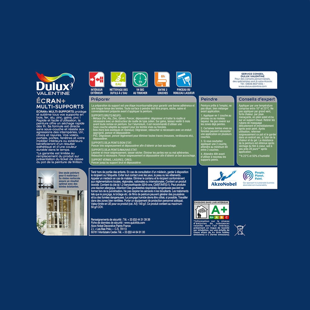 Peinture Ext M/Sup Ecran+ Dulux Valentine Satin - Blanc 0,5 L | Bricomarché