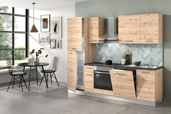 Cuisine avec meubles prémontés Caterina - Chene et ardoise - 255cm ...