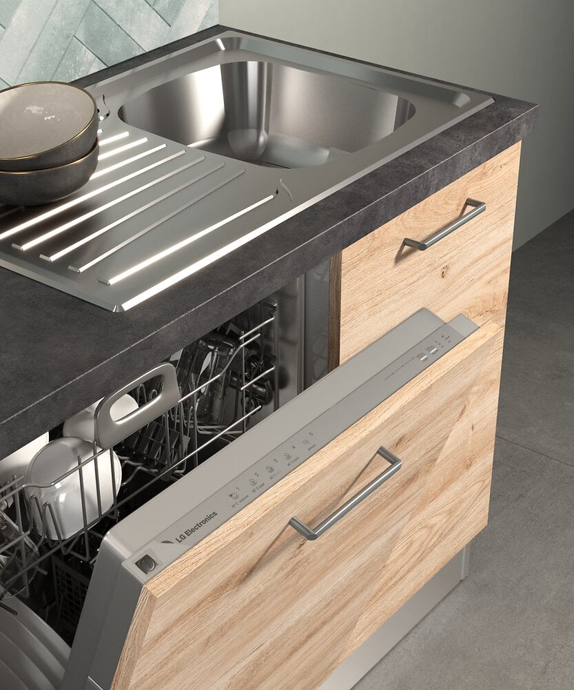 Cuisine avec meubles prémontés Caterina - Chene et ardoise - 255cm ...