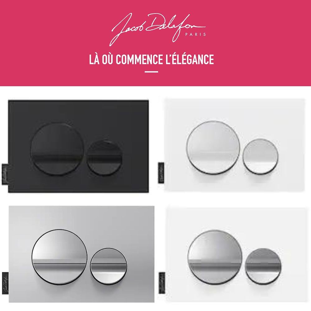 Plaque de commande JACOB DELAFON, double touches rondes Noir brillant ...