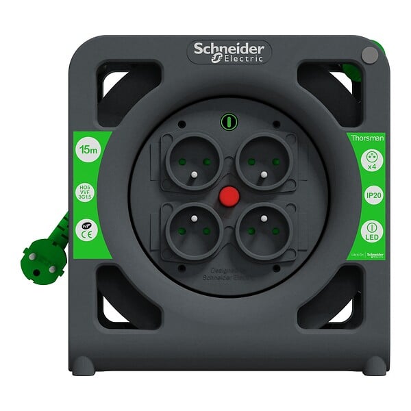 Enrouleur compact 15m HO5VVF 3G1,5 IP20 SCHNEIDER ELECTRIC | Bricomarché